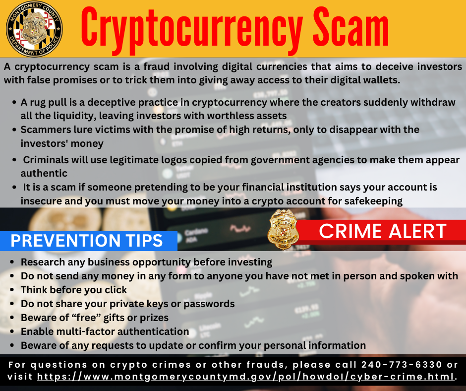 Cryptocurrency Scams, Montgomery County Police Dept., Montgomery County, MD